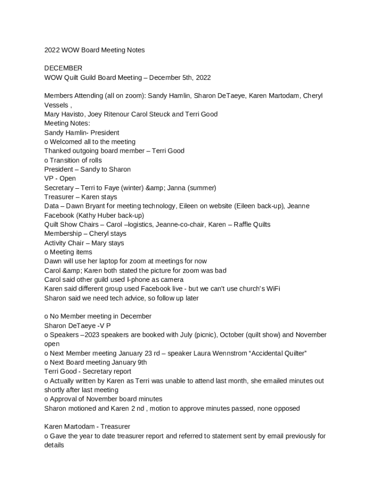 Members Attending (all on zoom): Sandy Hamlin, Sharon DeTaeye, Karen ...