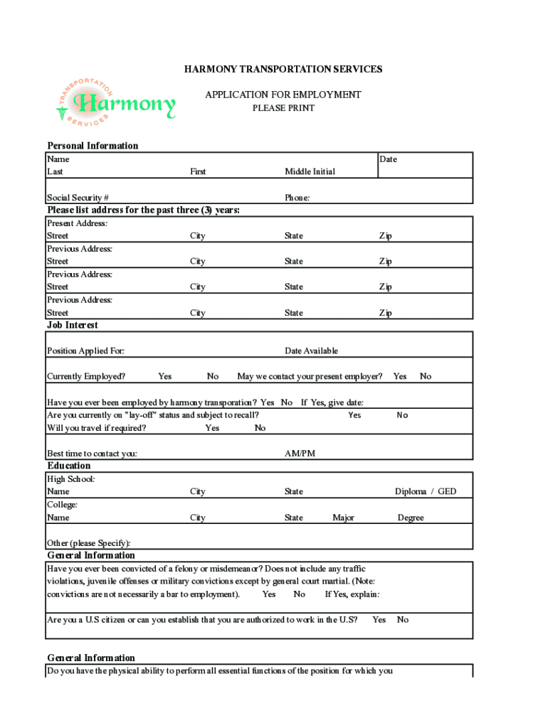 Fillable Online Application for Employment Fax Email Print - pdfFiller