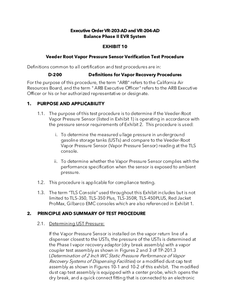 Fillable Online Executive Order VR-203-AD and VR-204-AD Balance Phase 2 EVR System. Exhibit 10 ...