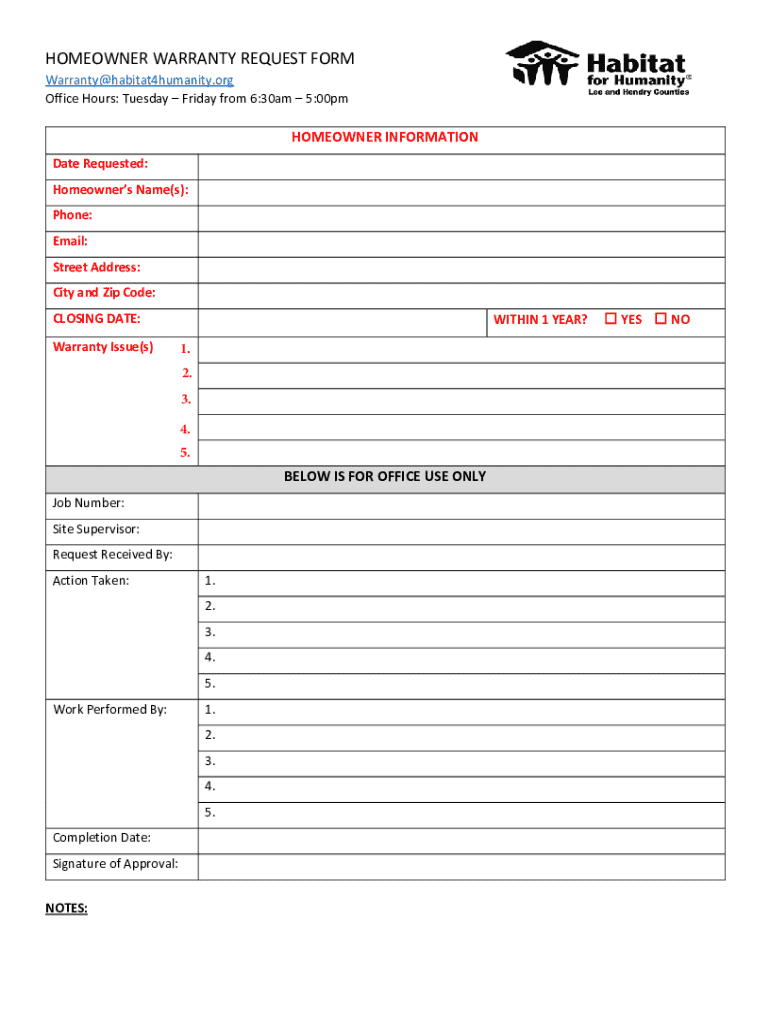 Fillable Online Instructions for Homeowner Warranty Request Fax Email ...