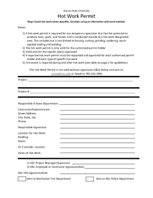 Fillable Online Kansas State University Hot Work Permit Fax Email Print ...