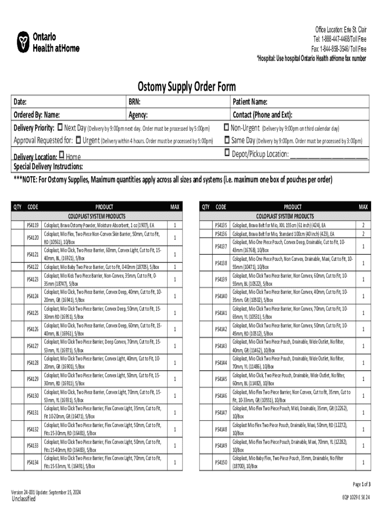 Fillable Online Medical Supplies Order Form - Ostomy Supply. Erie St ...