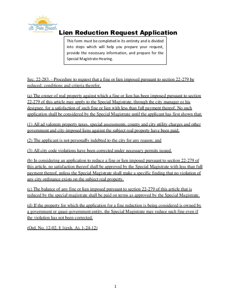 Fillable Online Lien Reduction Request Application Fax Email Print ...