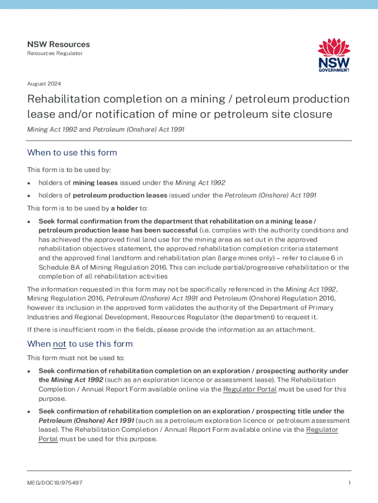 Fillable Online form-rehabilitation-completion-on-mining-lease. ... Fax ...