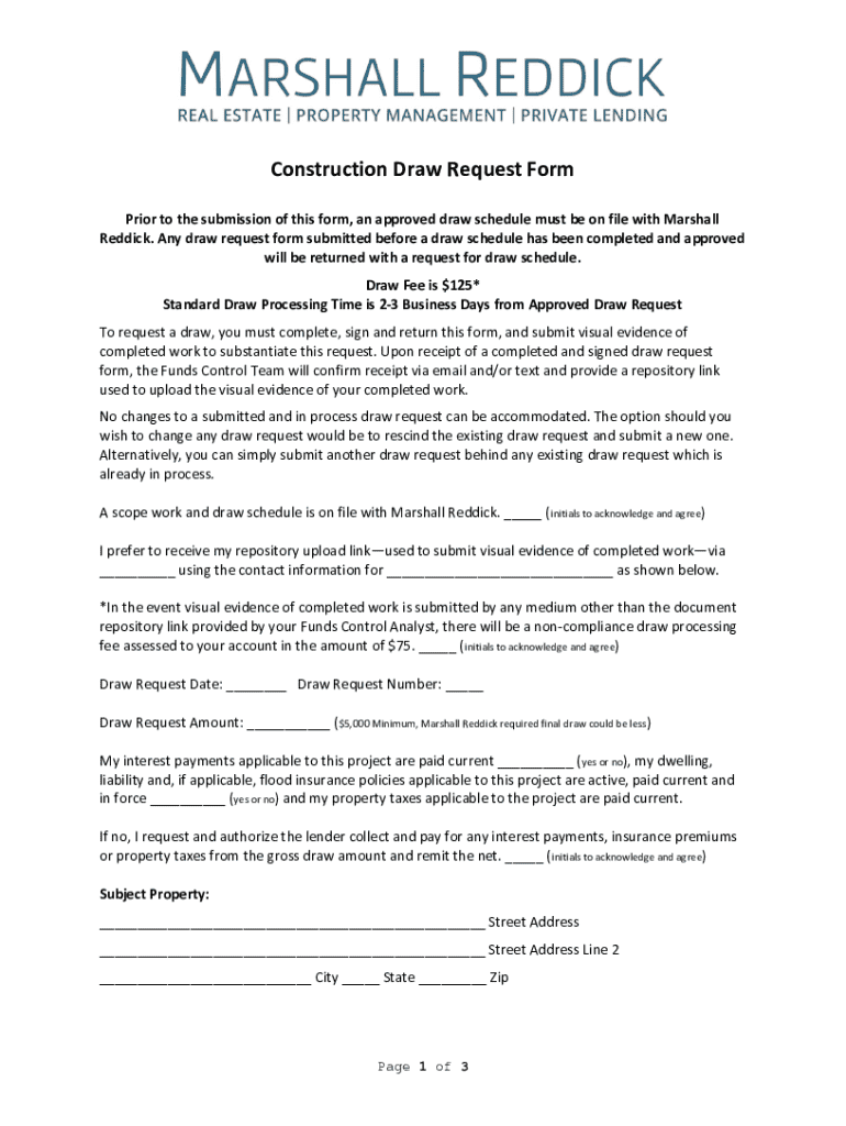 Fillable Online 1 Construction Draw Request Form Fax Email Print - pdfFiller