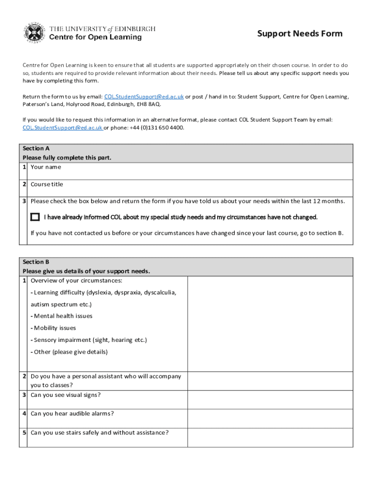 Fillable Online Support Needs Form Fax Email Print - pdfFiller