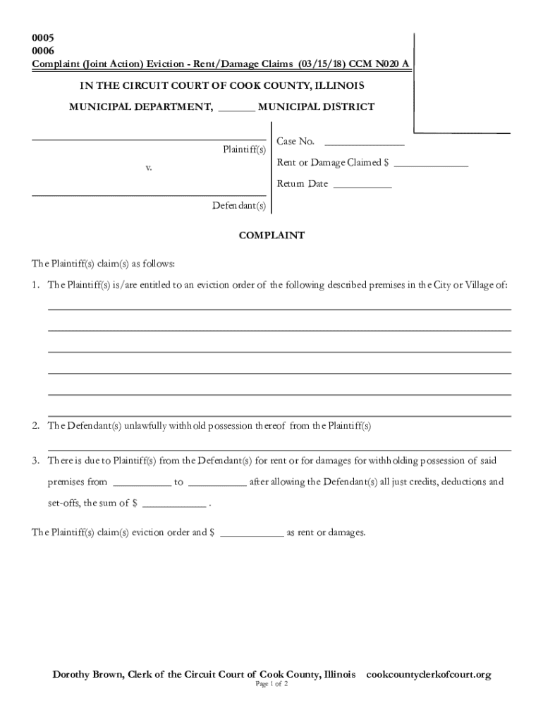 Fillable Online Complaint for Eviction and Rent/damage Claims Fax Email ...