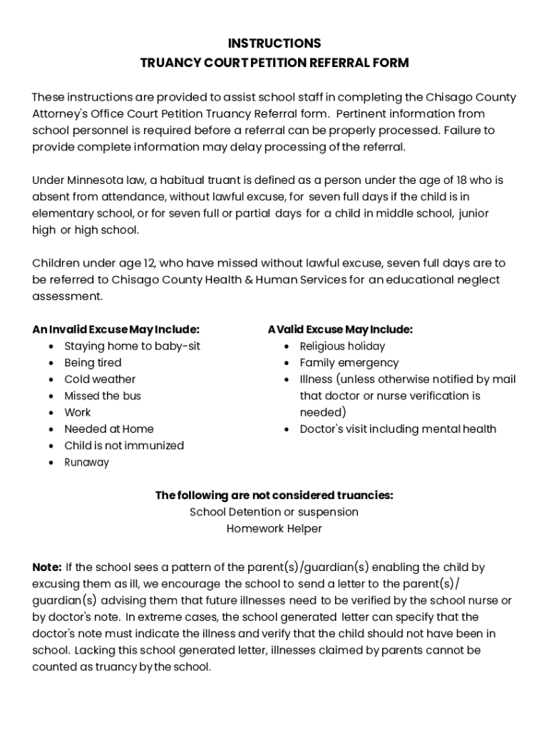 Fillable Online Truancy Court Petition Referral Form Instructions Fax ...