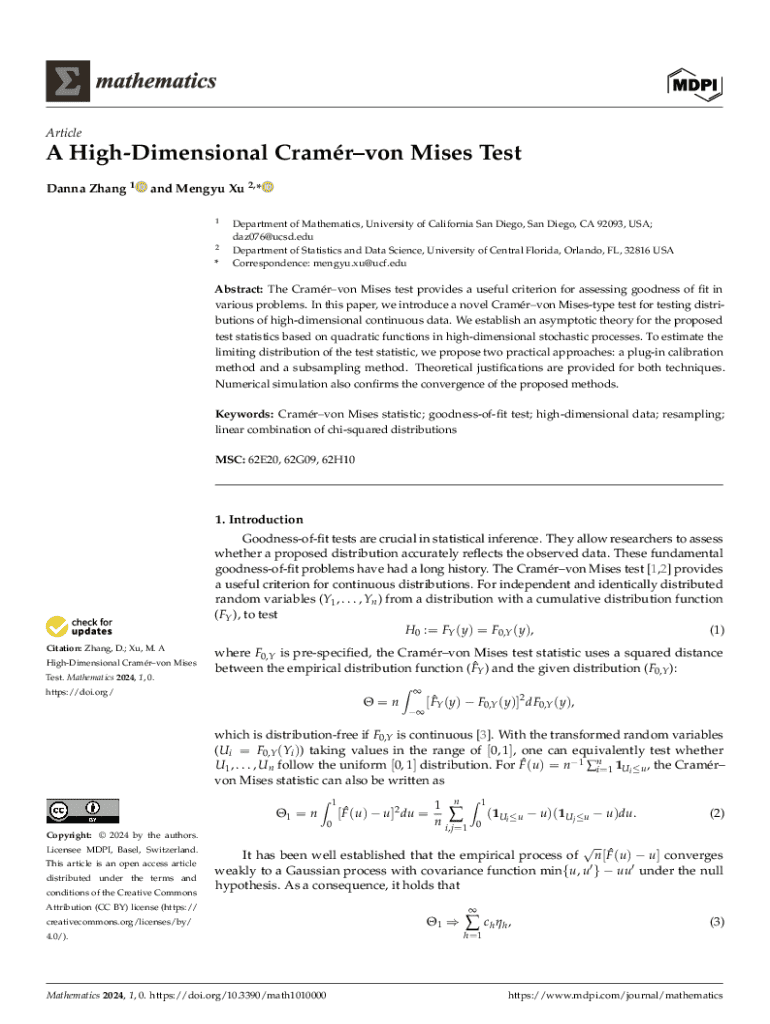 Fillable Online a High-dimensional Cramér–von Mises Test Fax Email ...