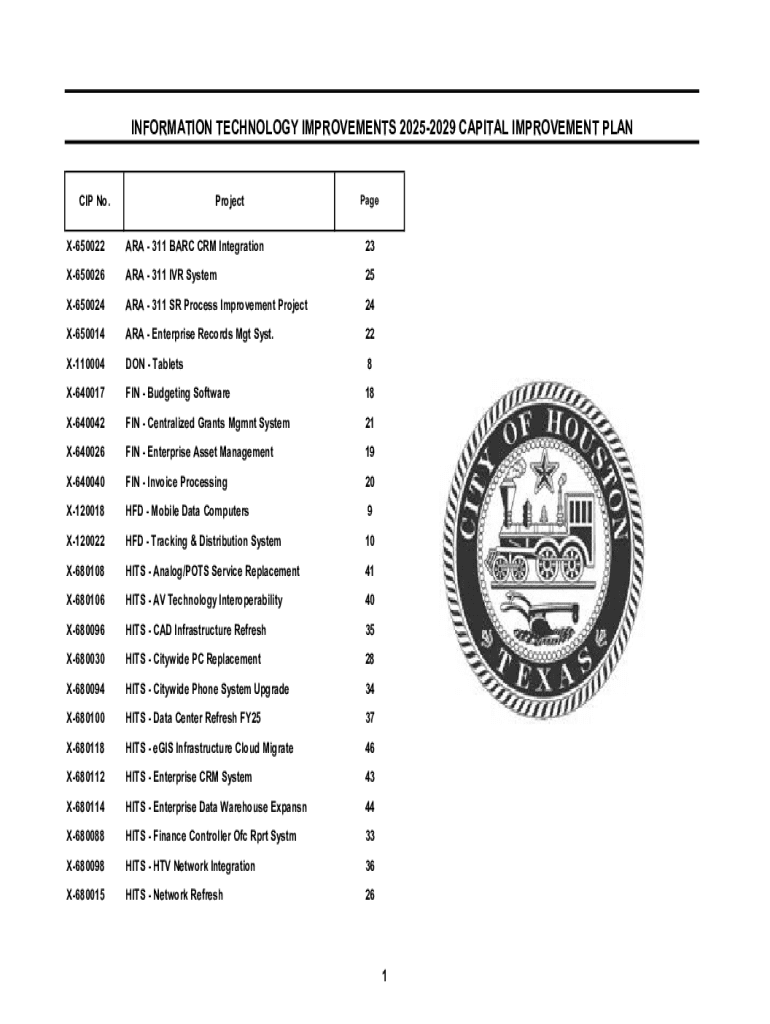 Fillable Online 2025-2029 Capital Improvement Plan for Information ...