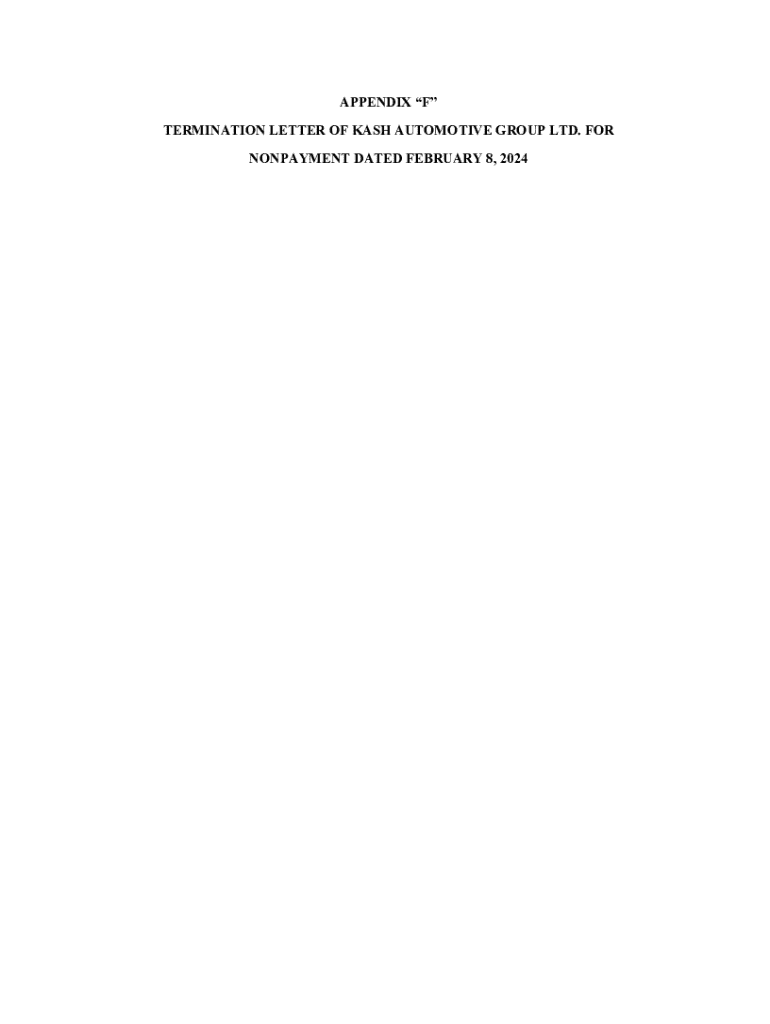 Fillable Online APPENDIX F TERMINATION LETTER OF KASH AUTOMOTIVE ...