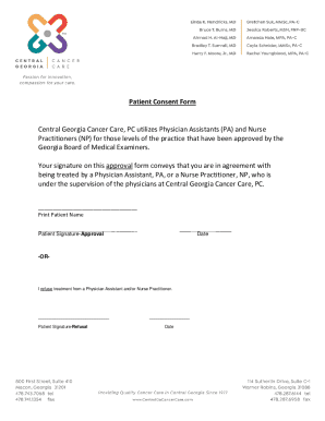 Fillable Online Patient Consent for Treatment by Physician Assistants ...