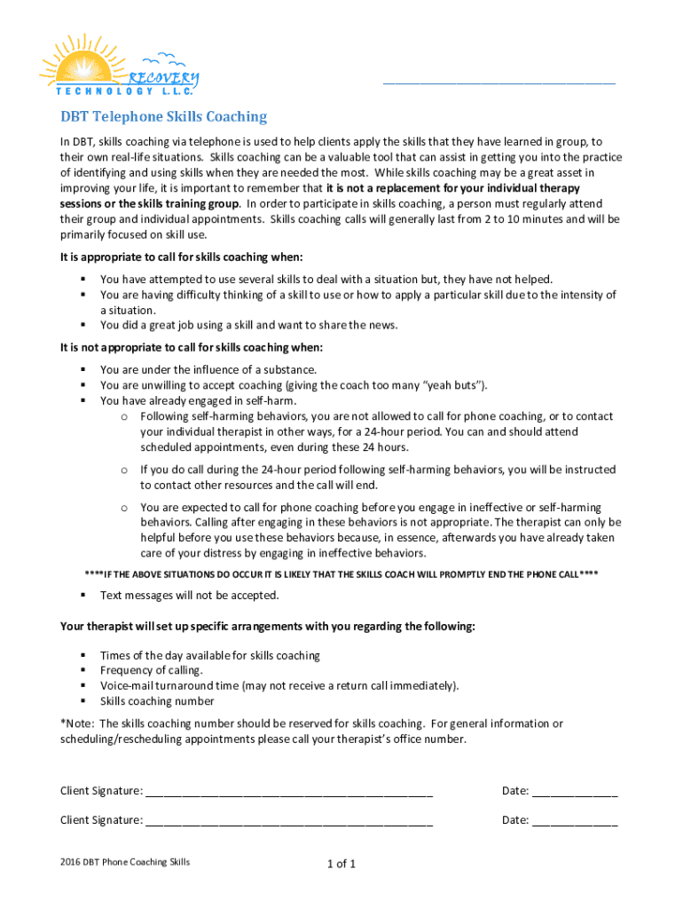 Fillable Online Dbt Telephone Skills Coaching Guidelines Fax Email ...