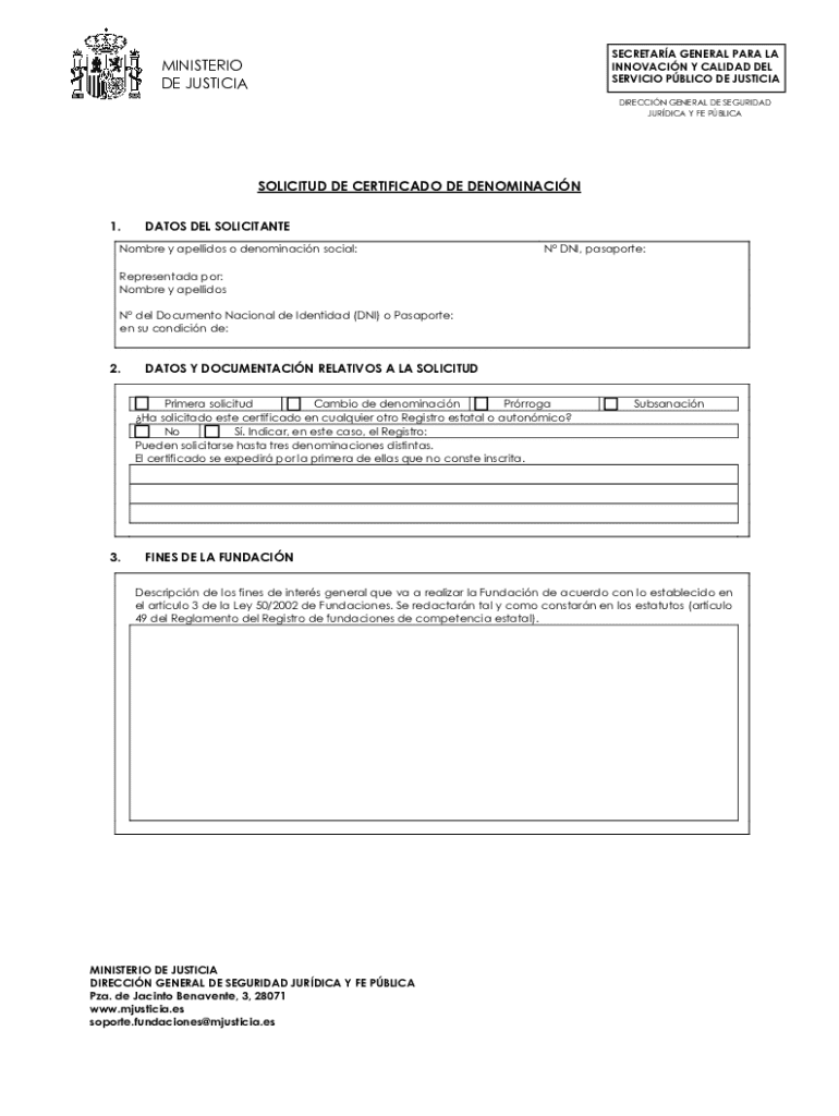ES Solicitud de Certificado de Denominacion con los campos en blanco - El formulario se puede ...