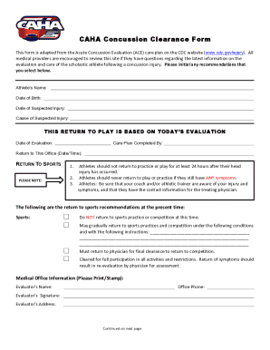Fillable Online Concussion Clearance Form Fax Email Print - pdfFiller