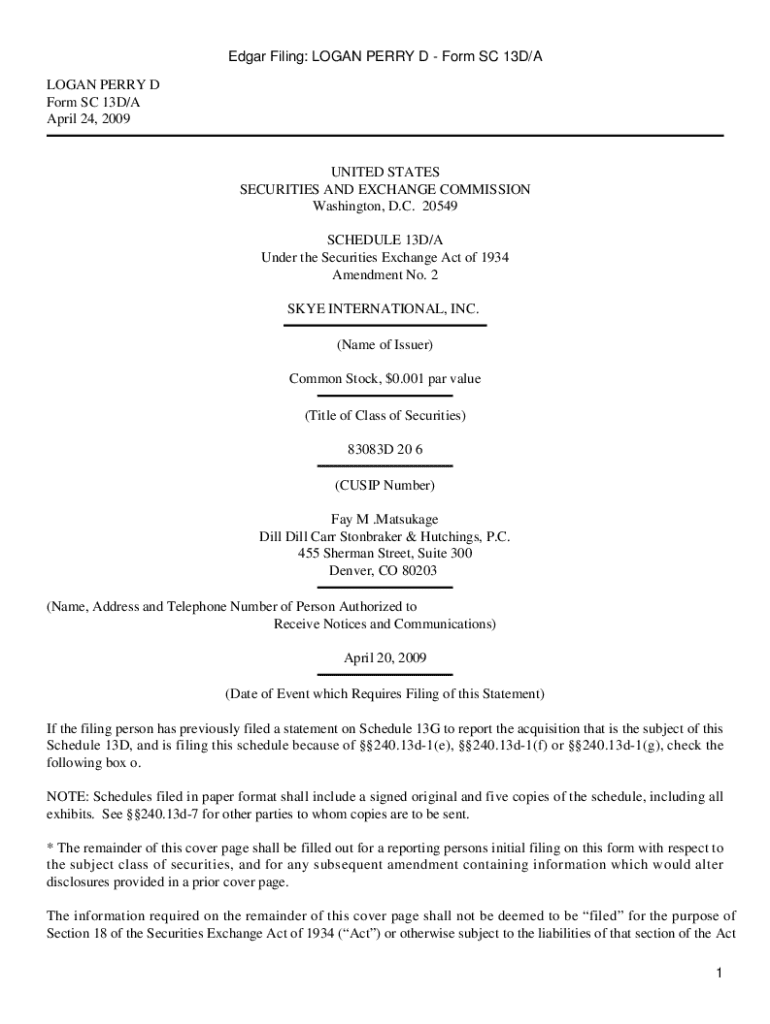 Fillable Online Edgar Filing: LOGAN PERRY D - Form SC 13D/A Fax Email ...