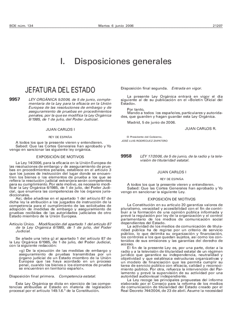 Rellenable en línea LEY ORGNICA 5/2006, de 5 de junio, complementaria ...