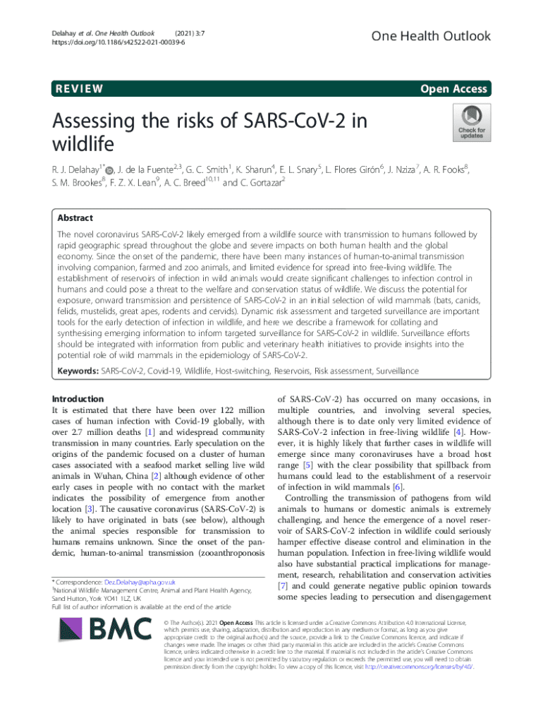 Fillable Online Assessing the risks of SARS-CoV-2 in wildlife. One ...