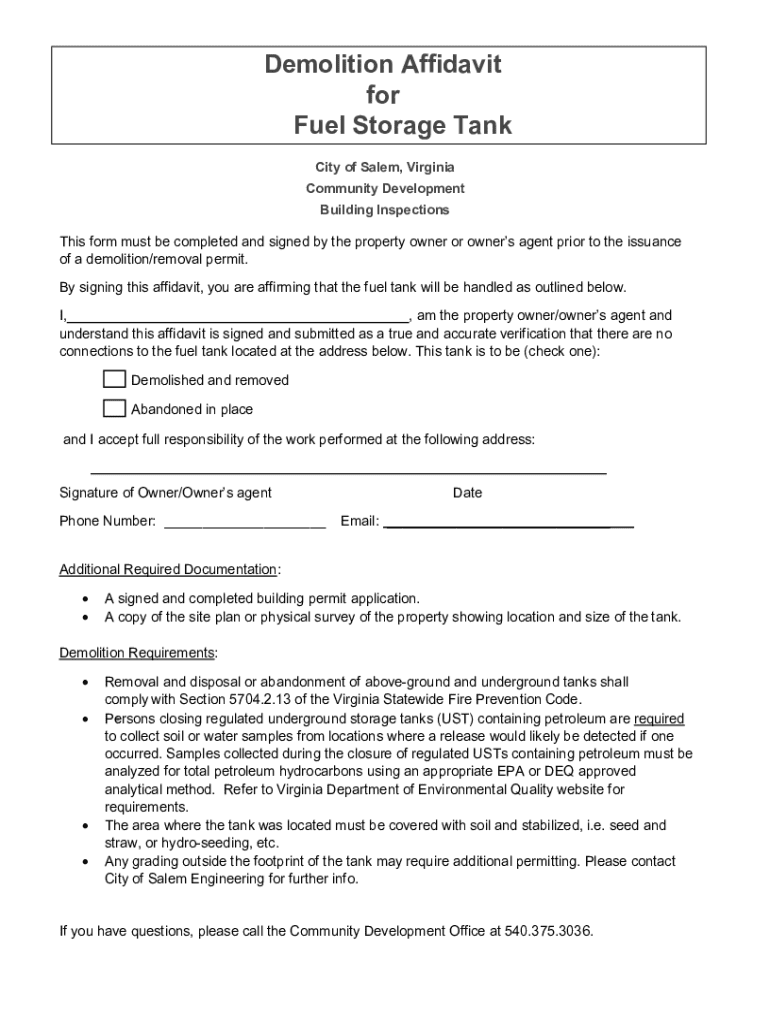 Demolition Affidavit for Fuel Storage Tank: Fill out & sign online | DocHub