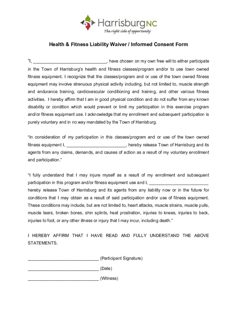 Fillable Online Health & Fitness Liability Waiver / Informed Consent ...