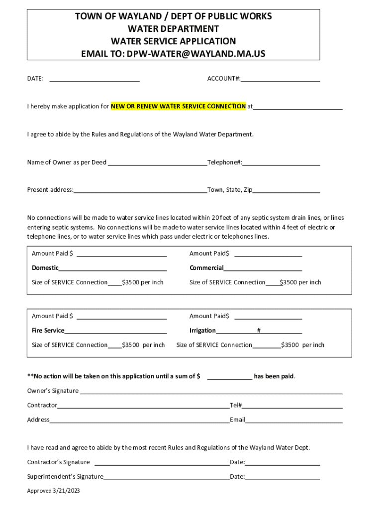 Fillable Online Application for Water Service - Department of Public ...