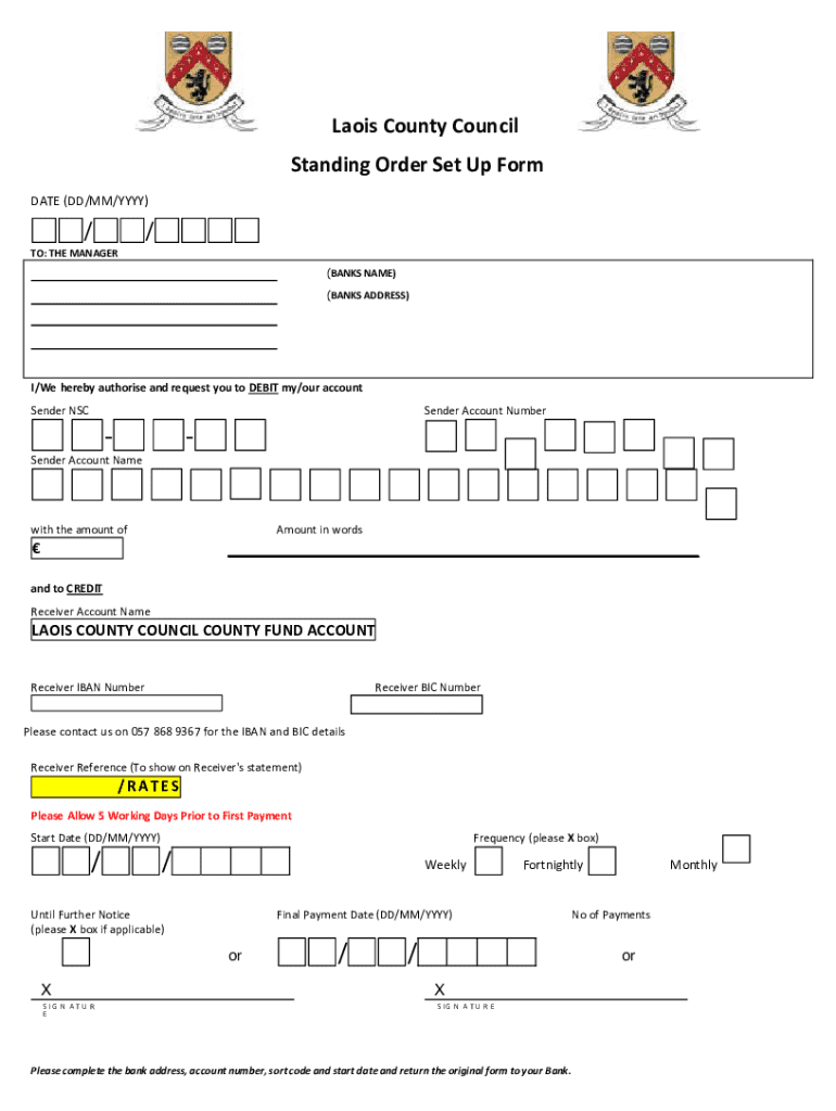 Fillable Online Commercial Rates Standing Order Form Fax Email Print ...
