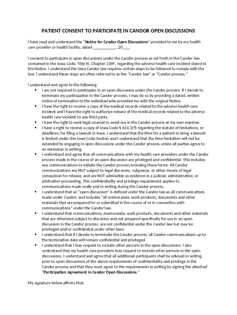 patient consent to participate in candor open discussions - Copic Doc ...