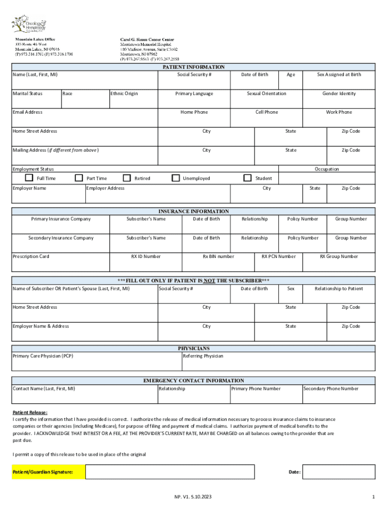 Fillable Online Oncology & Hematology Specialists New Patient Packet ...