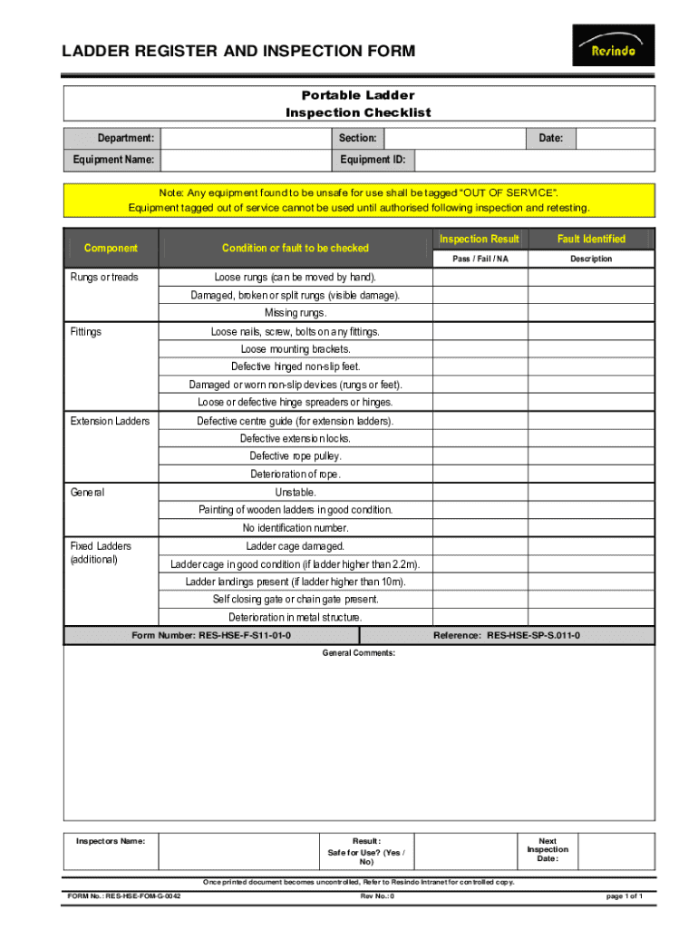 Fillable Online Portable Ladder Inspection Checklist Fax Email Print ...