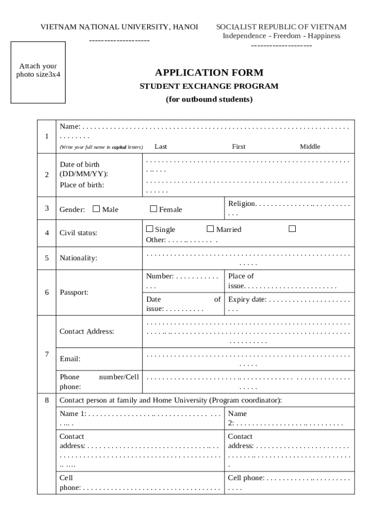 application exchange program at vietnam national ... Doc Template | pdfFiller