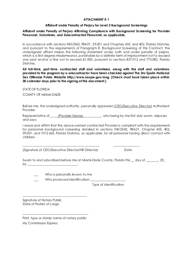 Fillable Online Affidavit Under Penalty of Perjury for Level 2 ...