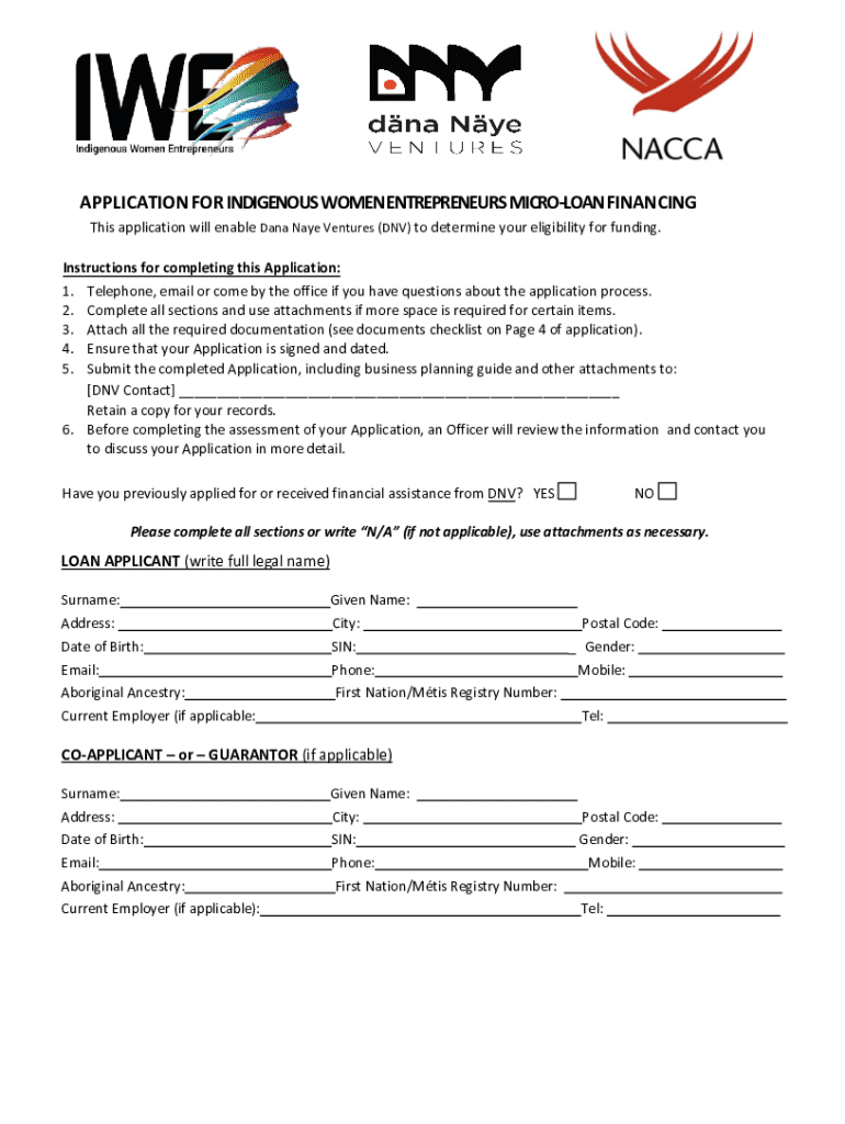 Fillable Online Indigenous Women's Micro-loan Application Fax Email ...