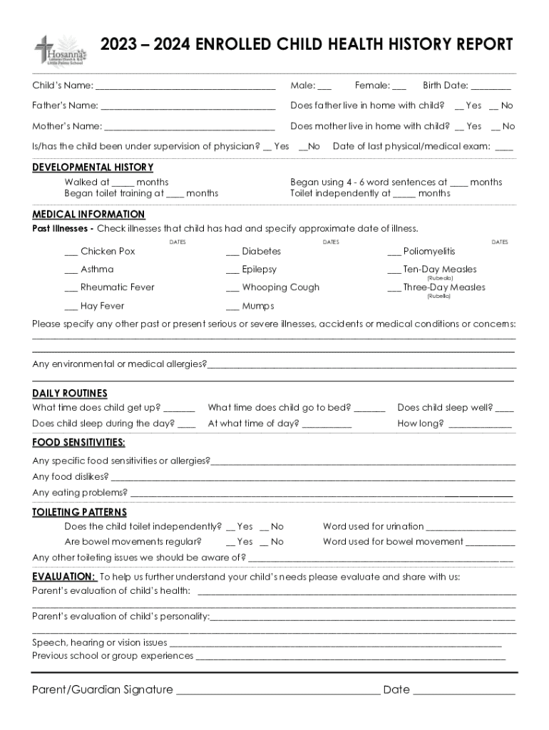 Fillable Online Child Health History Report Fax Email Print - pdfFiller