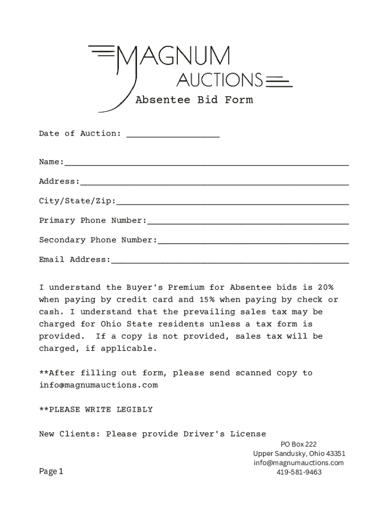 Fillable Online Absentee Bid Form Fax Email Print - pdfFiller