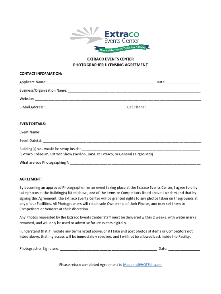 Fillable Online Extraco Events Center Photographer Licensing Agreement Fax Email Print - pdfFiller