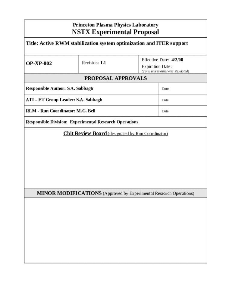 Active RWM stabilization system optimization and ITER support - nstx pppl Doc Template | pdfFiller
