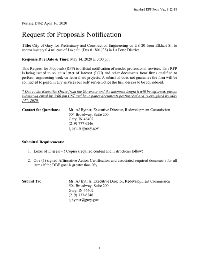 Fillable Online Request for Proposals Notification for City of Gary ...