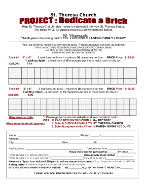 Fillable Online Personalized Brick Order for St. Theresa Statue Fax ...