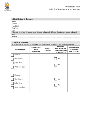 Fillable Online Declaration Form for Solid Fuel Appliances and ...