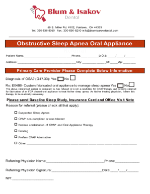 Fillable Online Referral for Oral Appliance Therapy for Sleep Apnea Fax ...