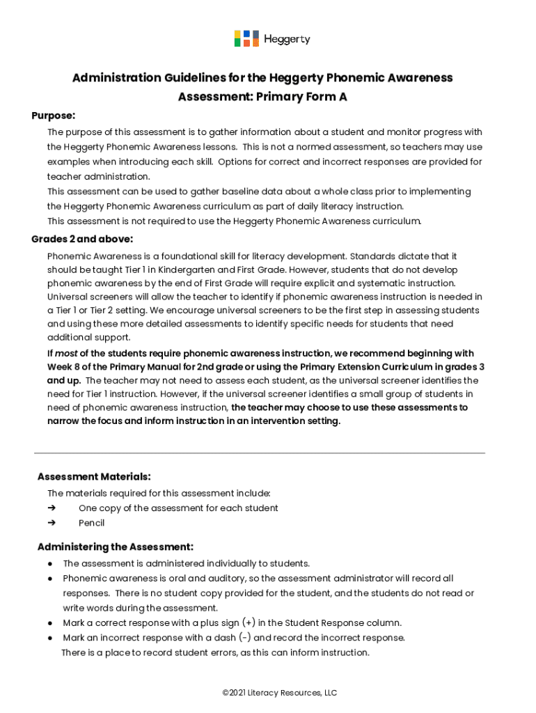 Fillable Online Administration Guidelines for the Heggerty Phonemic ...