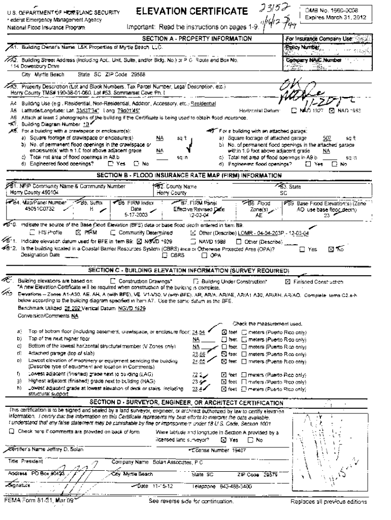 Fillable Online Fema Elevation Certificate Fax Email Print - pdfFiller