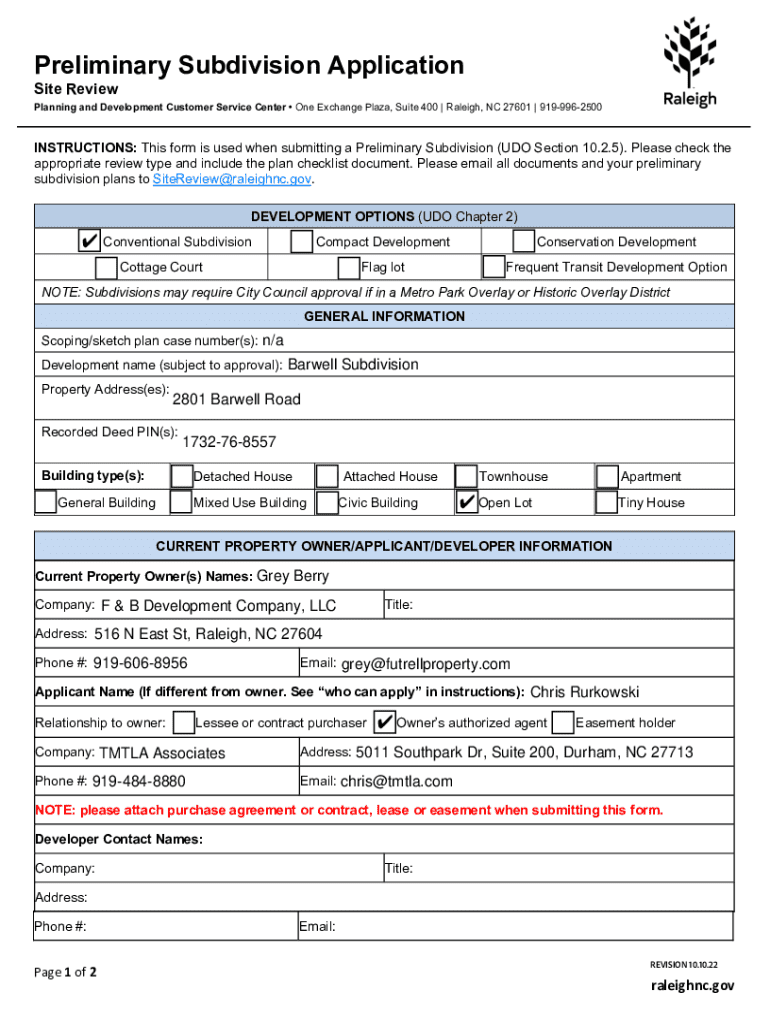 Fillable Online Preliminary Subdivision Application - Site Review Fax Email Print - pdfFiller