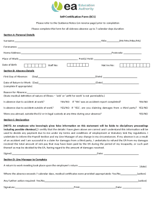 Self-certification (sc1) Doc Template | pdfFiller