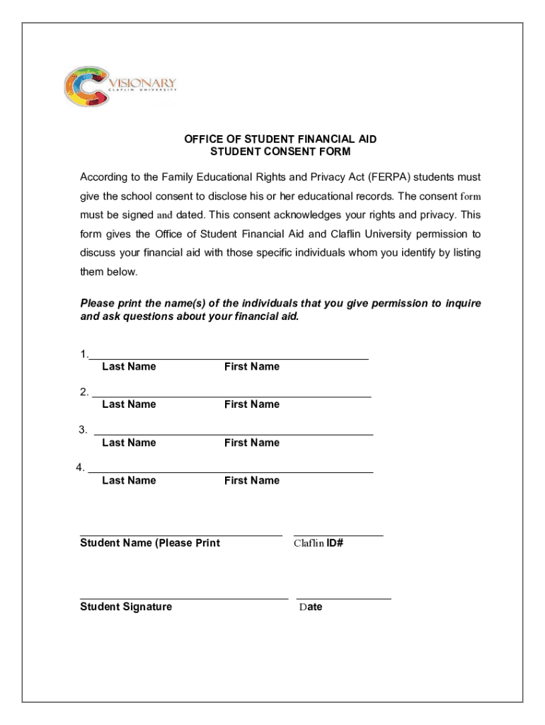 Fillable Online OFFICE OF STUDENT FINANCIAL AID STUDENT CONSENT FORM ...