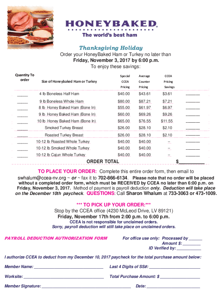 Fillable Online Order Your Honeybaked Ham or Turkey Fax Email Print ...