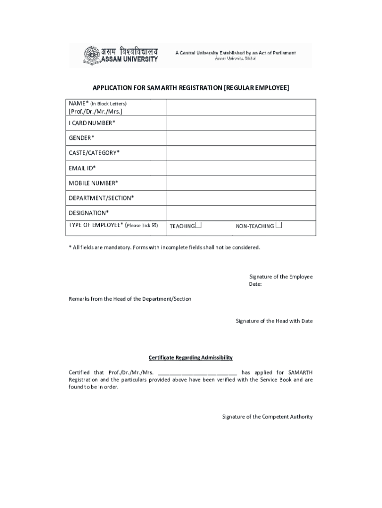Fillable Online Samarth Registration Application Fax Email Print ...