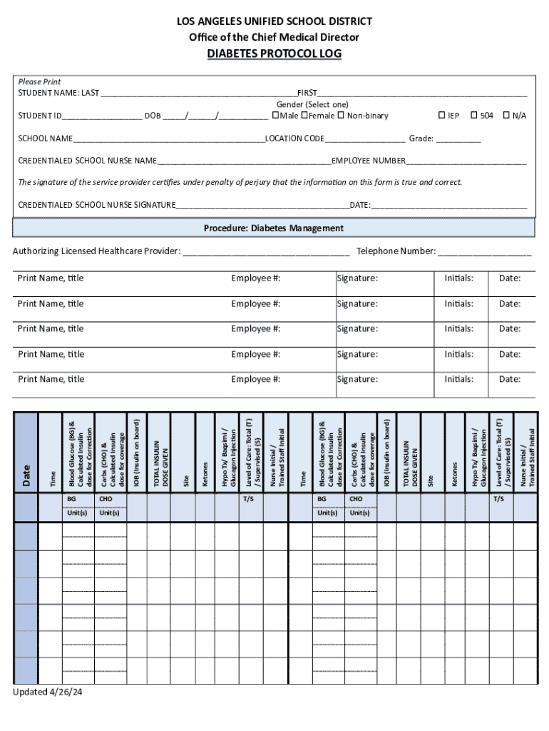 Fillable Online DIABETES PROTOCOL LOG Fax Email Print - pdfFiller