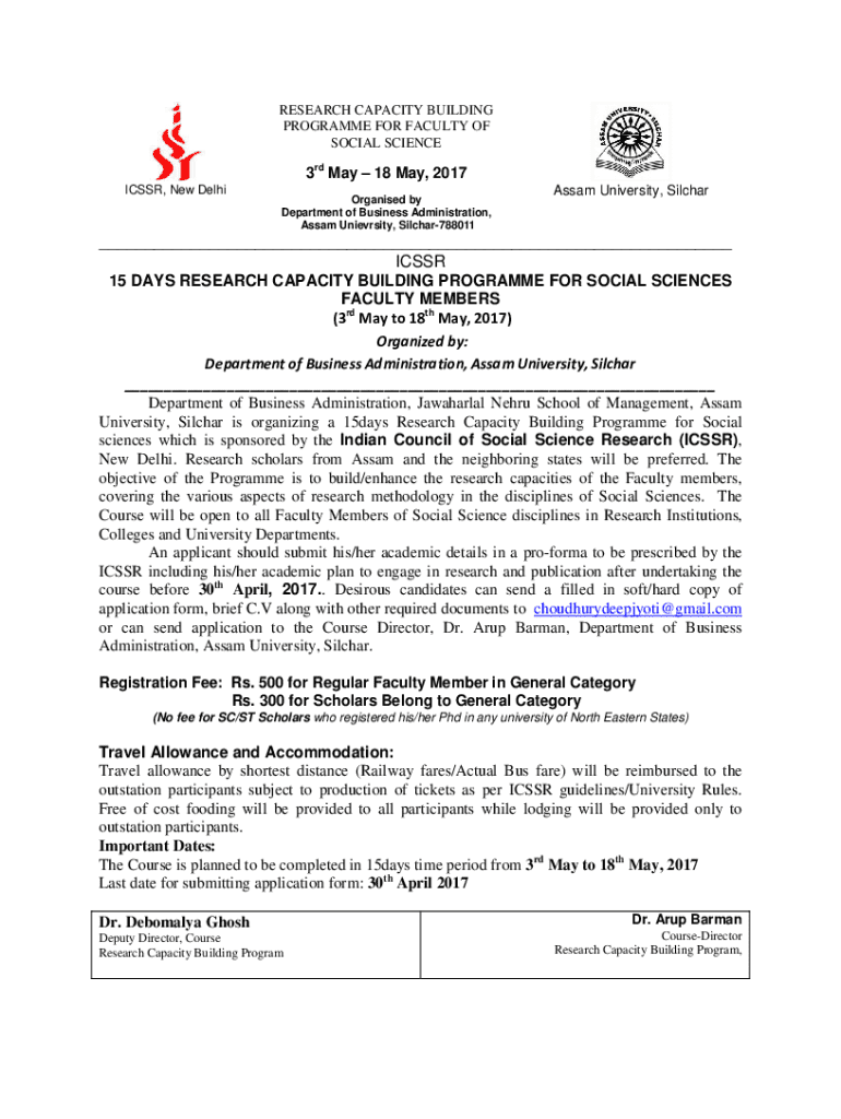 Fillable Online Research Capacity Building Programme for Faculty of Social Science Fax Email ...