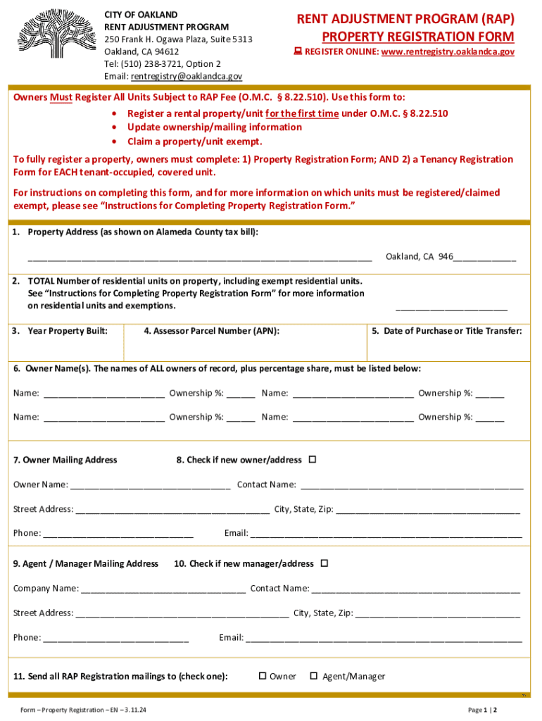 Fillable Online Rent Adjustment Program Property Registration Fax Email ...